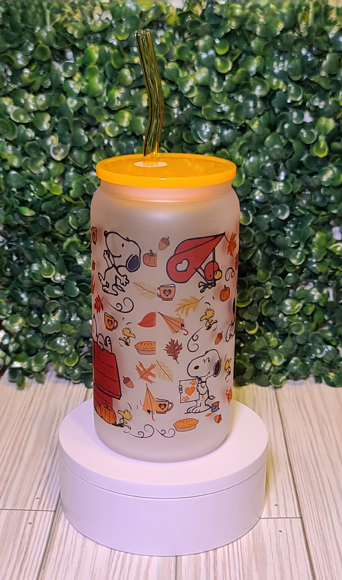 Cartoon cute dog and Friends Fall 16oz Frosted Glass Cup – Cvy Creations