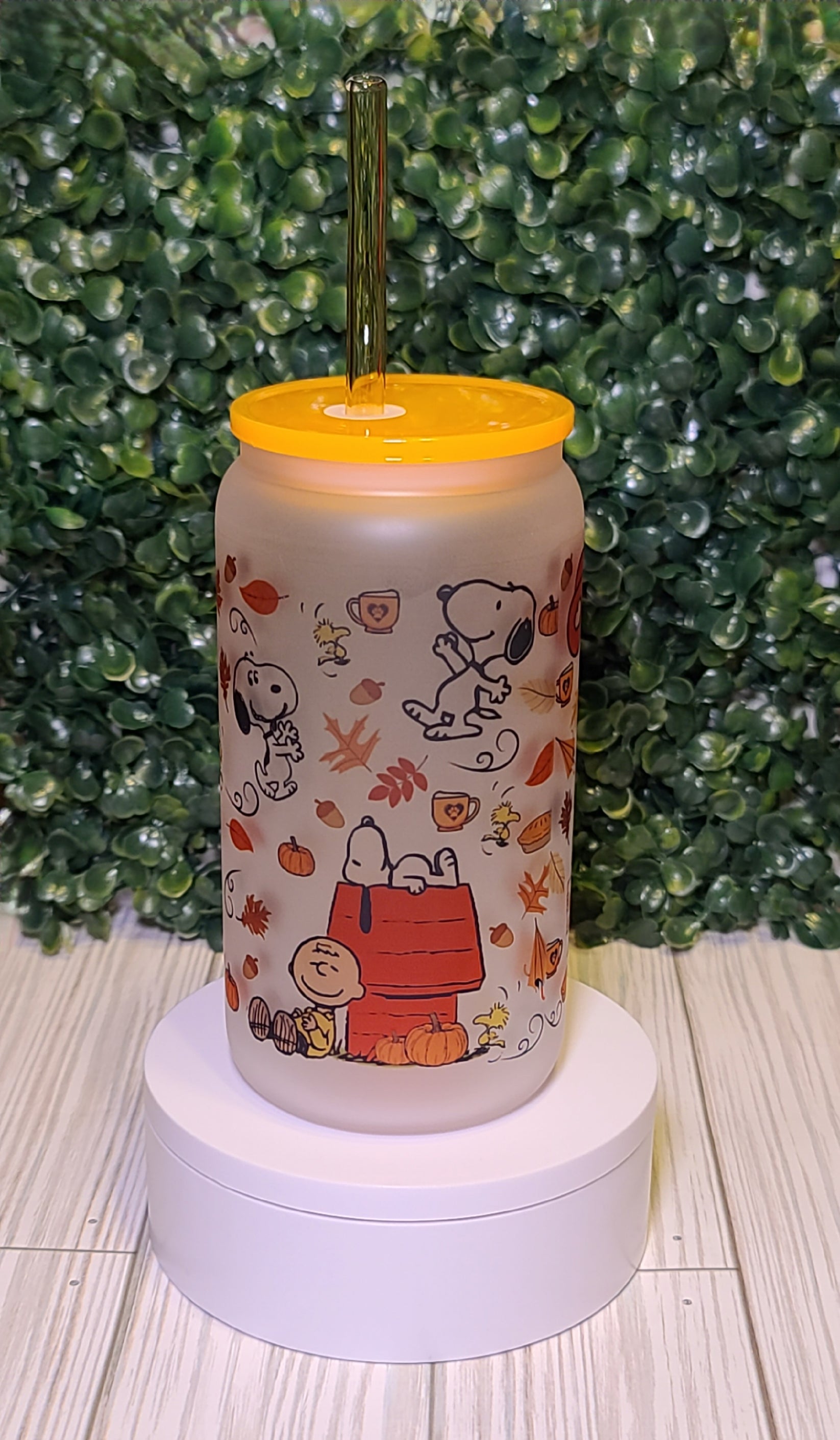 Cartoon cute dog and Friends Fall 16oz Frosted Glass Cup – Cvy Creations
